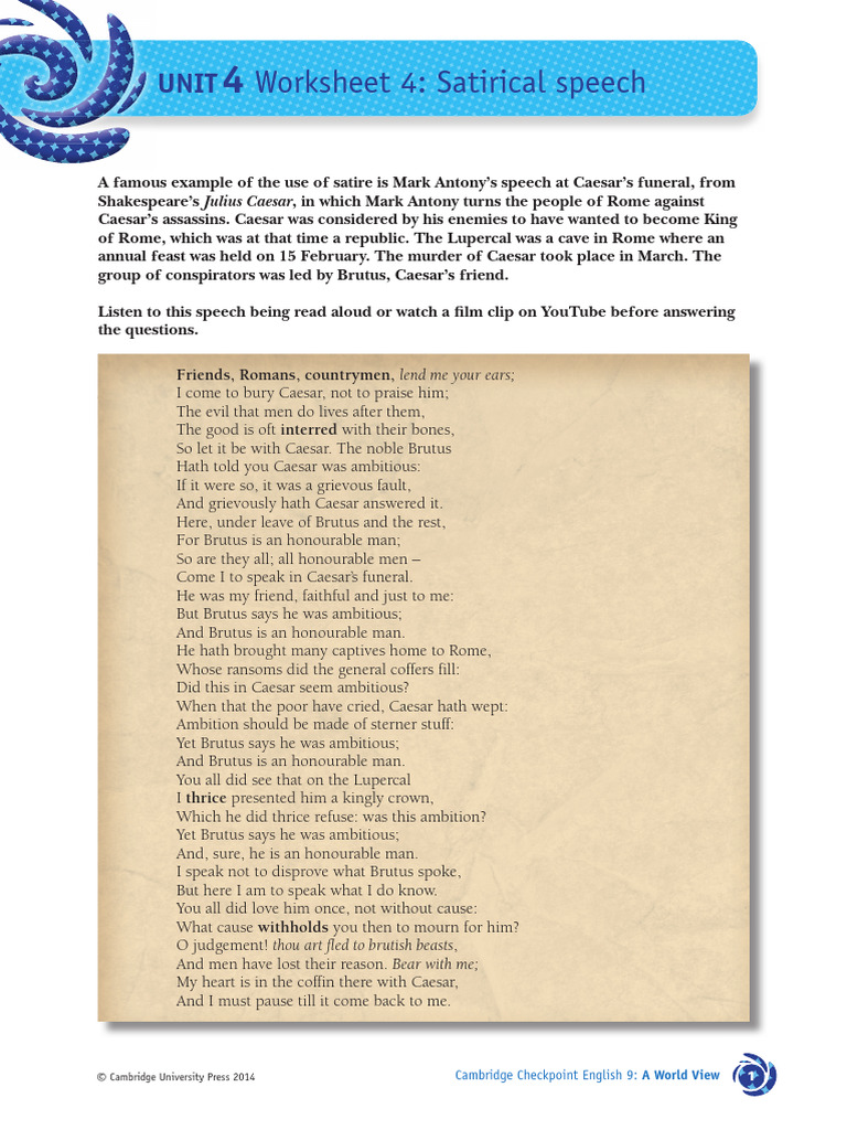 Unit4 Worksheet 4 | PDF | Julius Caesar