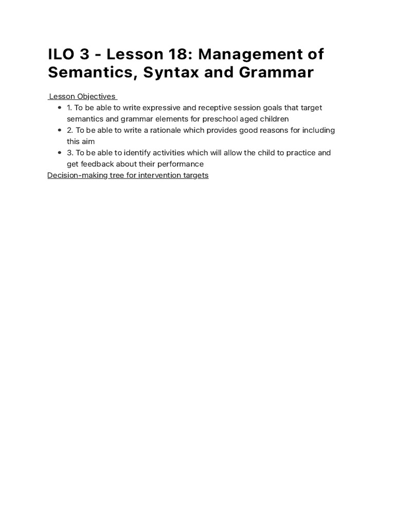 ILO 3 - Lesson 18 Management of Semantics, Syntax and Grammar | PDF | Syntax | Sentence ...