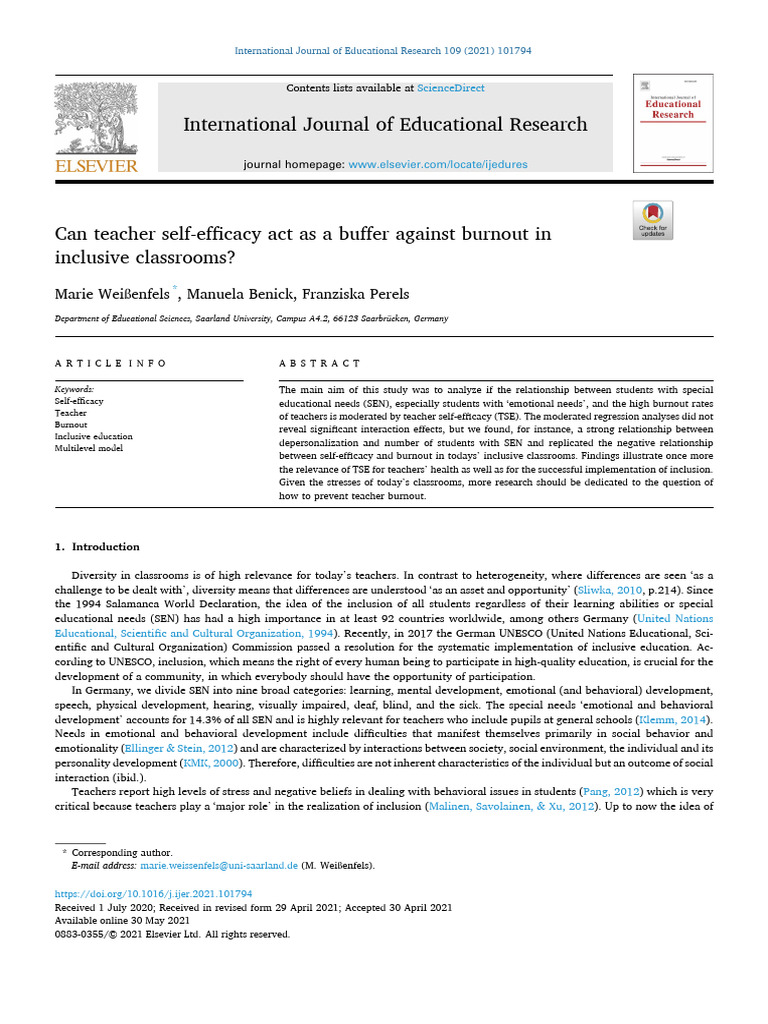 Can Teacher Self Efficacy Act As A Buffer Agai 2021 International ...