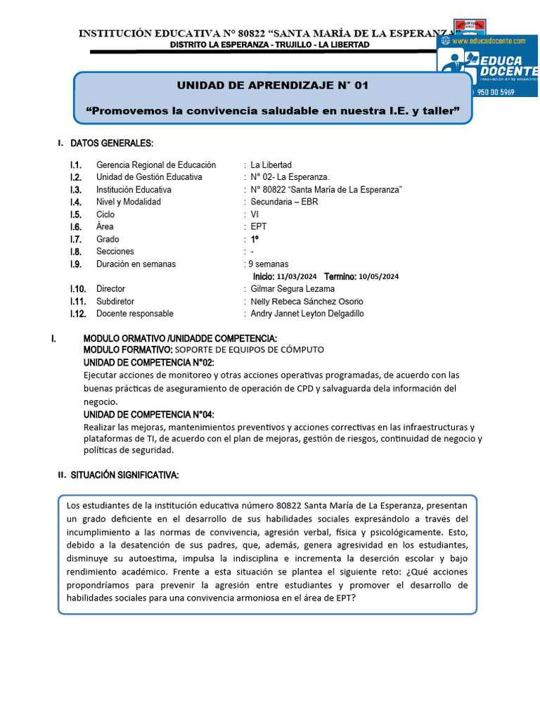 1ra Unidad-Primero | Descargar gratis PDF | Evaluación | Archivo de ...