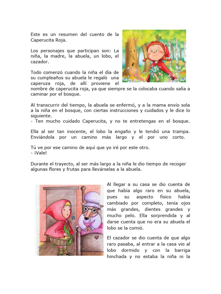 Cuento Caperucita Roja - Resumen | PDF