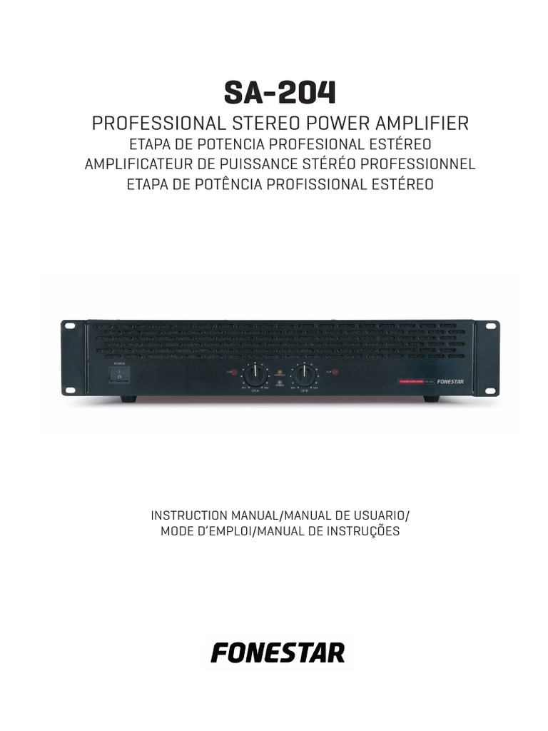 SA-204 Professional Amplifier Manual | PDF | Power Supply | Electrical ...