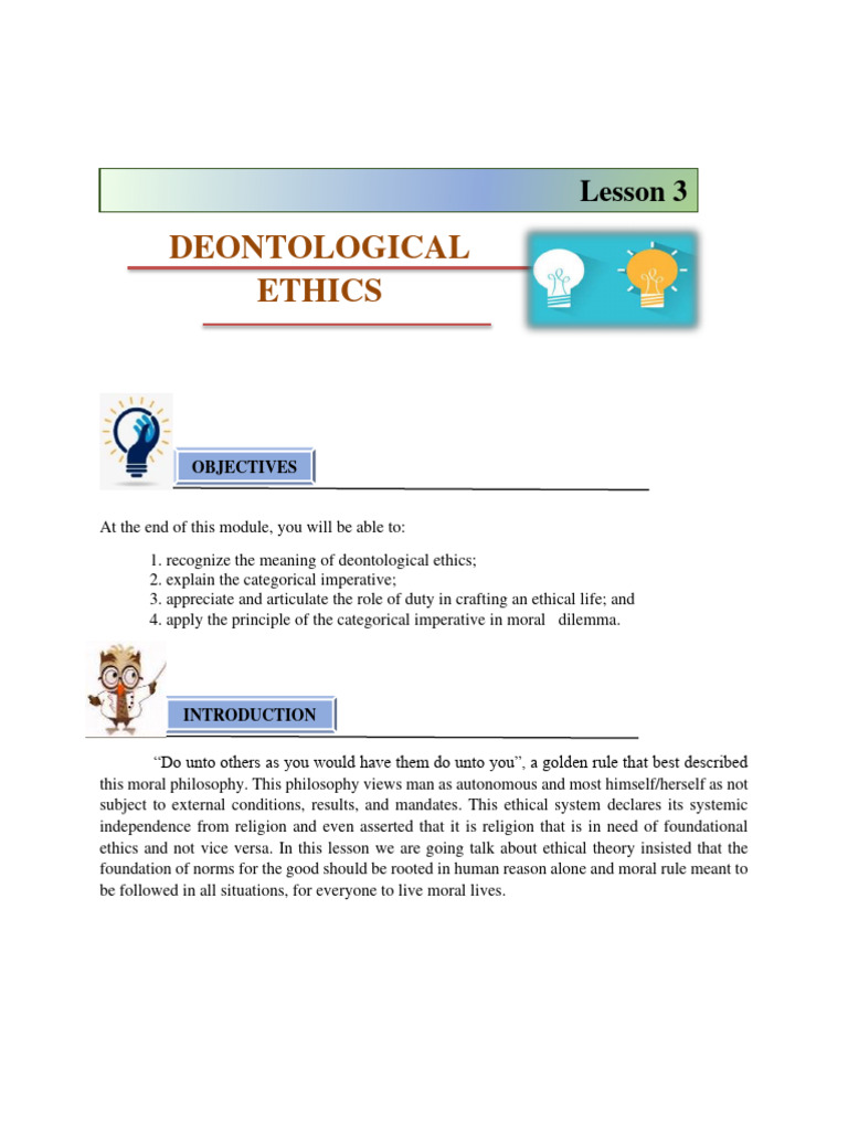 Module 2 Lesson 3 Deontological Ethics | PDF | Reason | Immanuel Kant