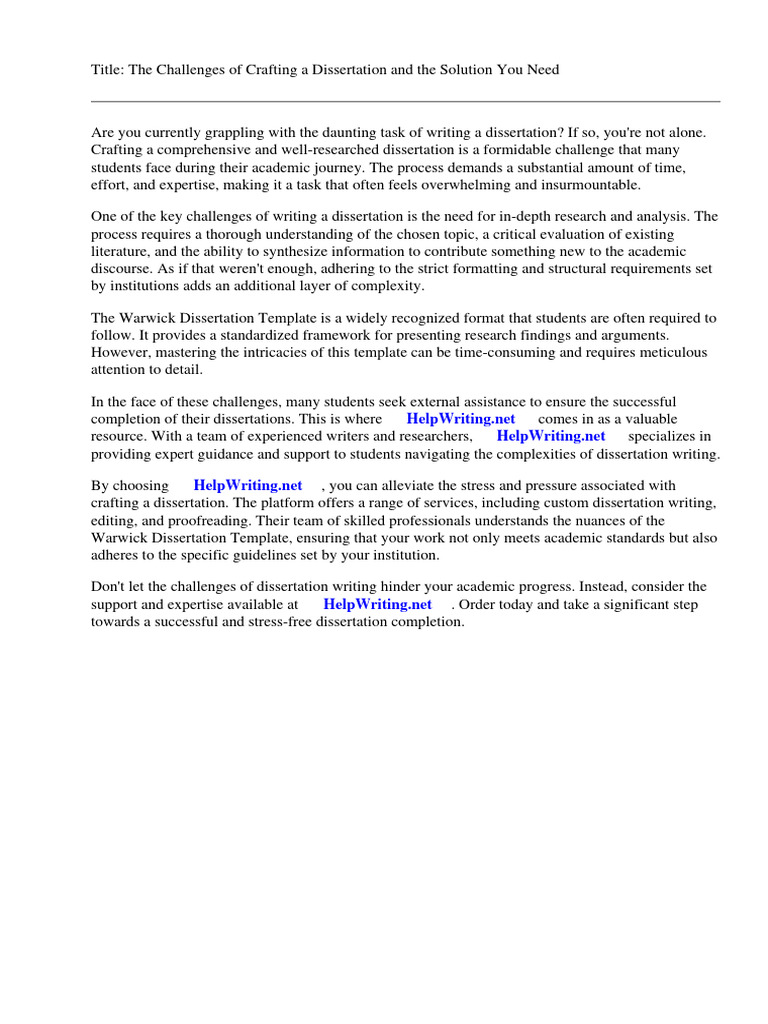 Warwick Dissertation Template | PDF | Thesis | Methodology