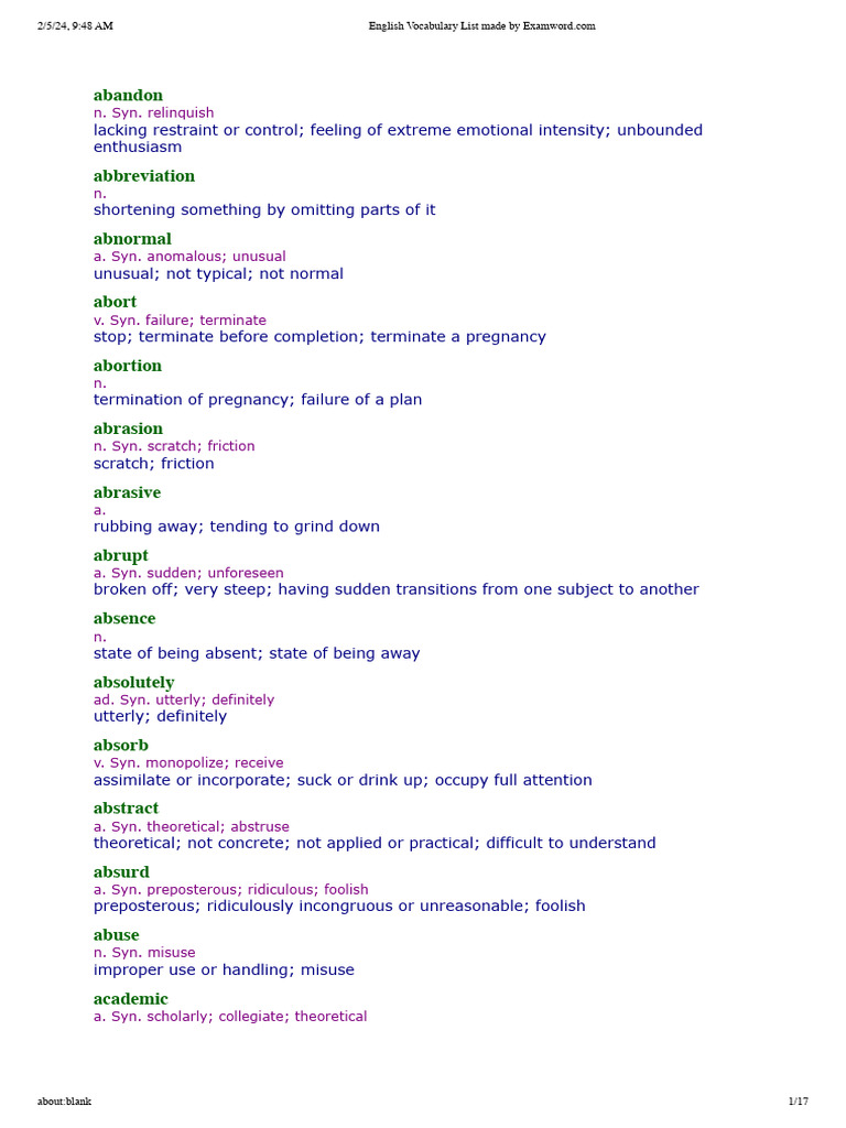 Essential Vocabulary for Exams | PDF | Taste | Learning
