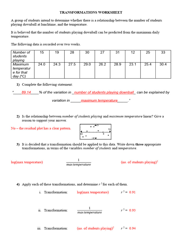 TRANSFORMATIONS WORKSHEET Answers | Download Free PDF | Regression Analysis | Errors And Residuals