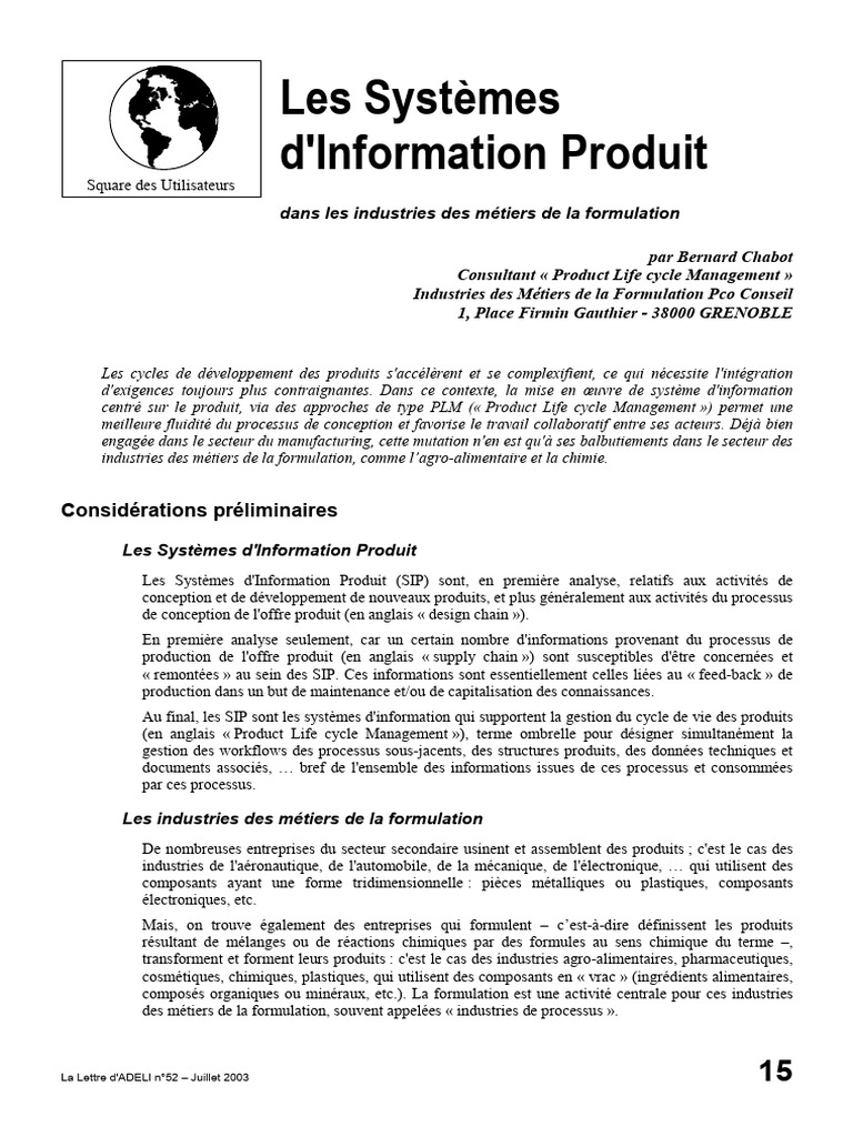 Systèmes d'Information Produit en formulation | PDF | Cycle de vie d'un ...