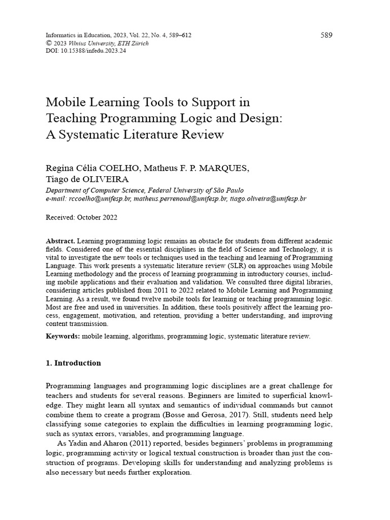 Mobile Learning Tools To Support in Teaching Programming Logic and ...