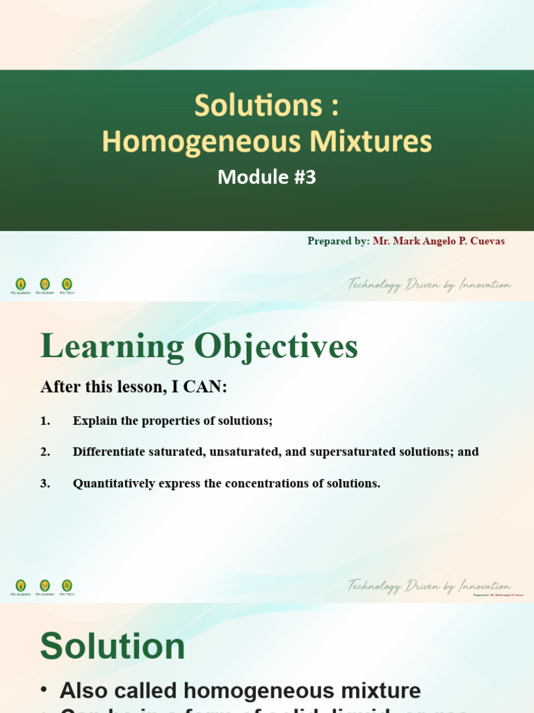 (M3 POWERPOINT) Solutions | PDF | Concentration | Molar Concentration