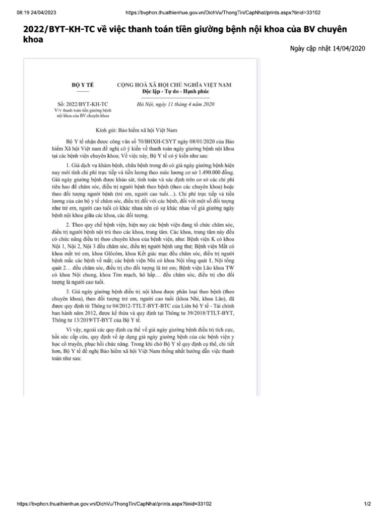 Công Văn 2022 BYT | PDF