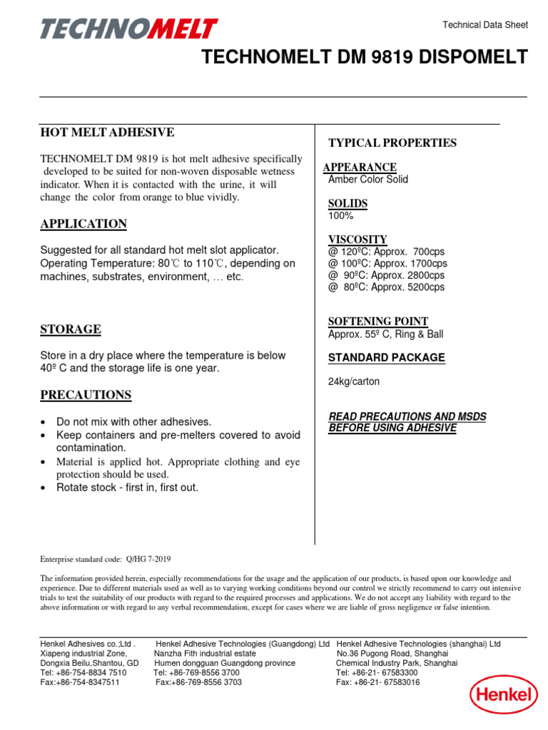 Technomelt DM 9819-En | Download Free PDF | Adhesive | Materials