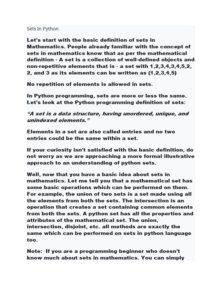 6.sets in Python | PDF | Set (Mathematics) | Python (Programming Language)