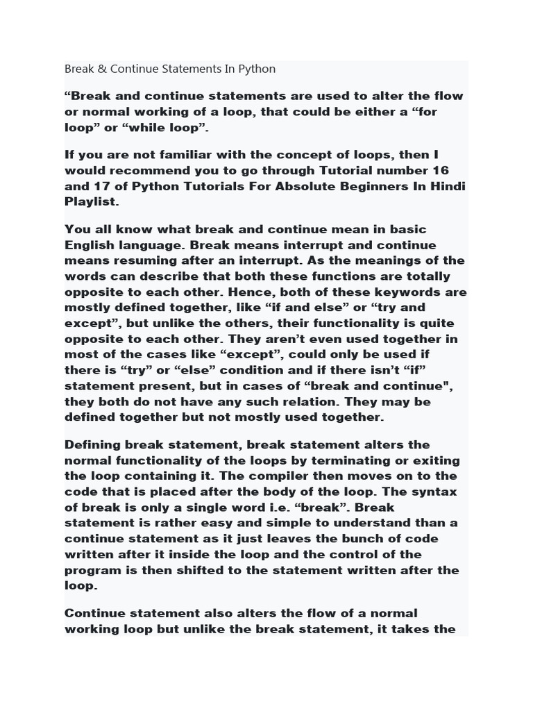 Eak & Continue Statements in Python | PDF | Control Flow | Computer Engineering