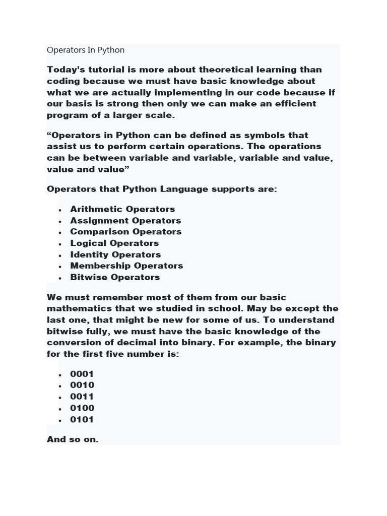 11.operators in Python | PDF | Mathematical Logic | Computer Engineering