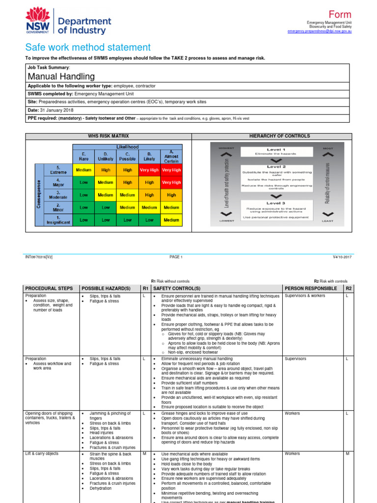 Swms Manual Handling | PDF | Forklift | Truck