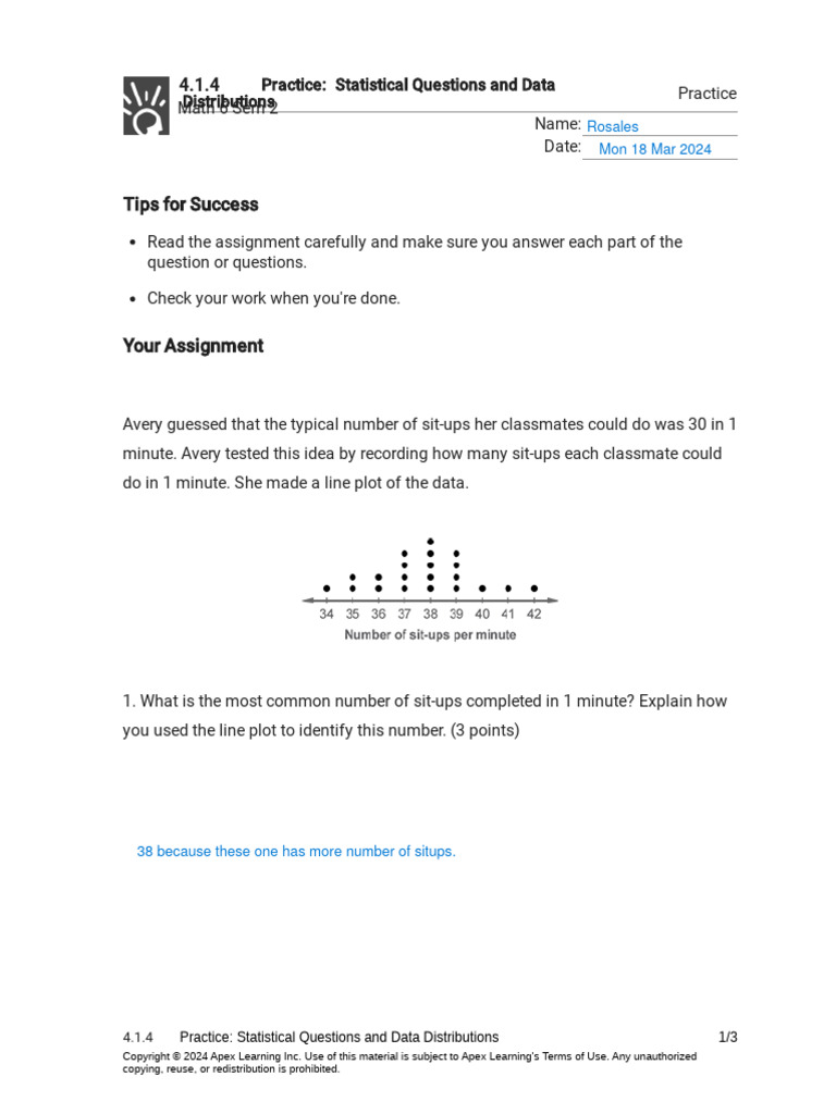 Monday 4.1.4 Practice - Statistical Questions and Data Distributions ...