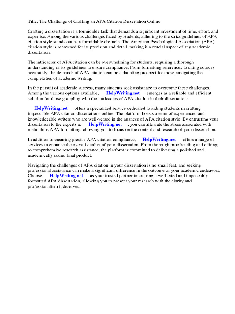 Apa Citation Dissertation Online Download Free Pdf Apa Style Citation