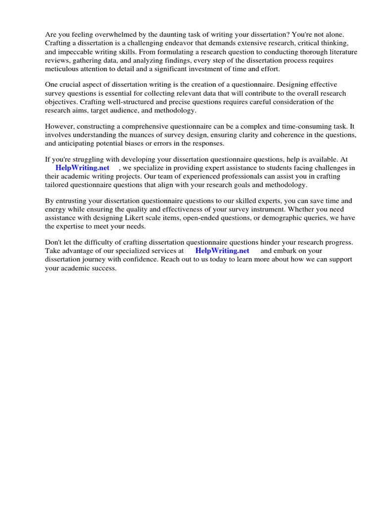Dissertation Questionnaire Questions | PDF | Survey Methodology | Thesis