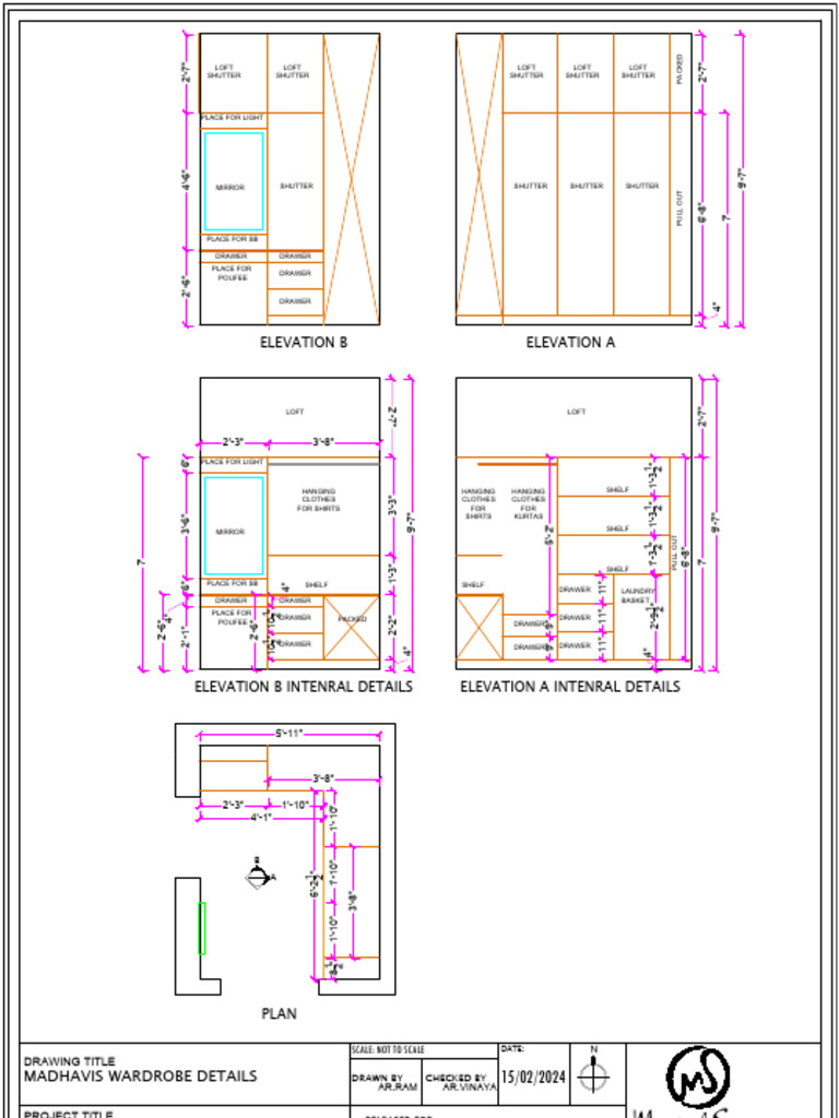 Madhavi's Wardrobe Detail Drawing | PDF | Drawing