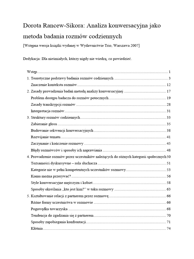 D Rancew Sikora 2007 Analiza Konwersacyjna | PDF