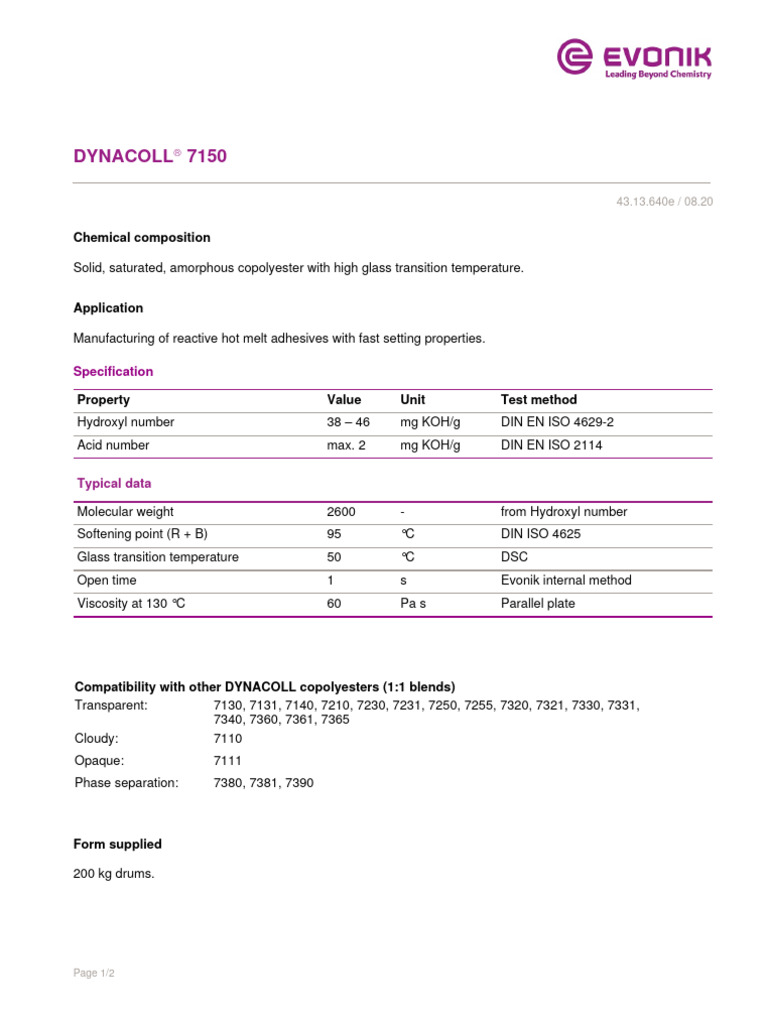 DYNACOLL® 7150-EN | PDF | Glasses | Materials