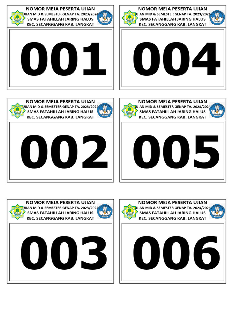 Kartu Peserta Ujian - No Meja 2023 | PDF