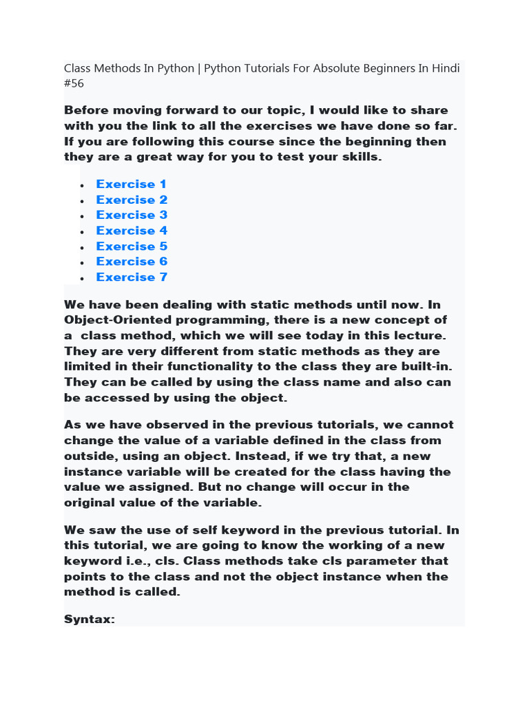 39class Methods In Python Python Pdf Method Computer Programming Class Computer