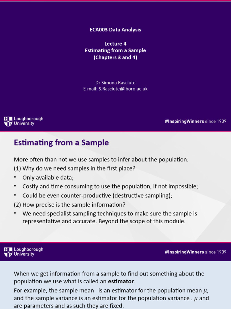 Lecture 4 Estimating From A Sample Sample Mean and Confidence Intervals Upload 2 | PDF ...