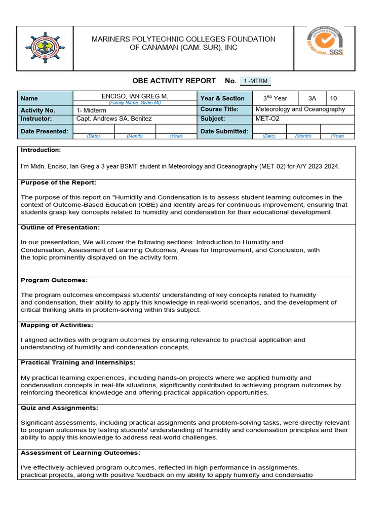 Obe Activity Form - Midterm | PDF | Critical Thinking | Education Theory