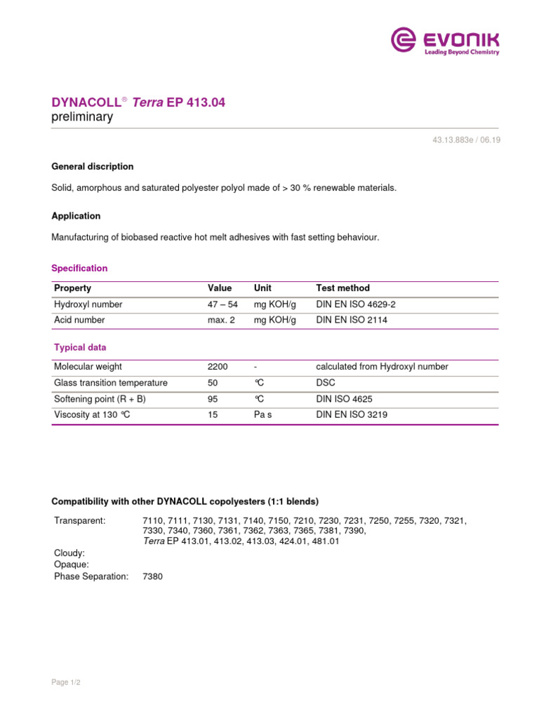 DYNACOLL Terra EP 413.04 Overview | PDF | Differential Scanning ...