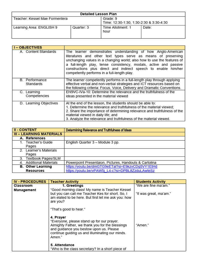 Detailed Lesson Plan-Revised | Download Free PDF | News | Learning