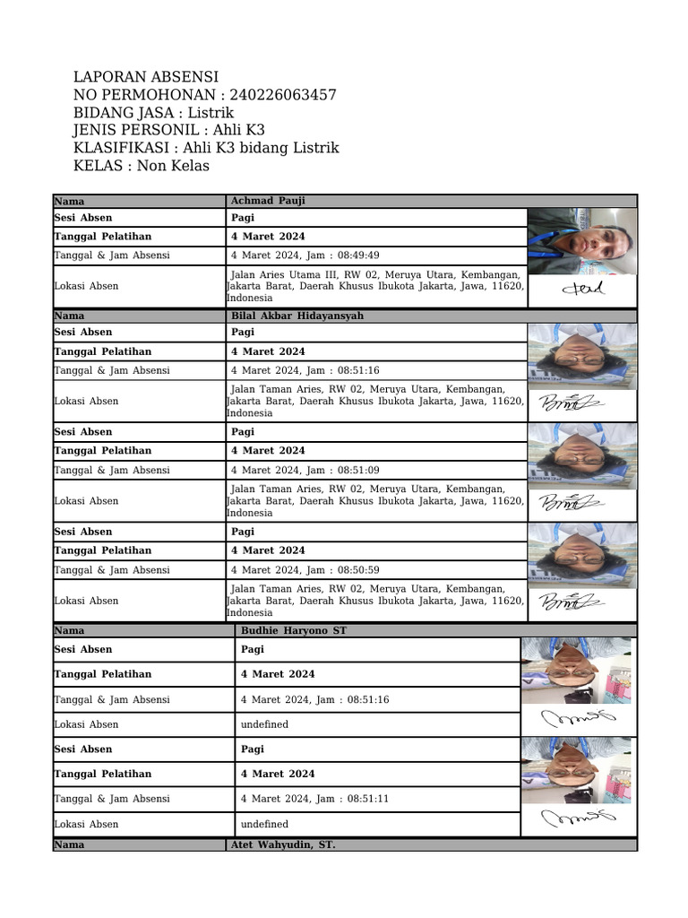 Rekap Absen Pagi 4 Maret | PDF