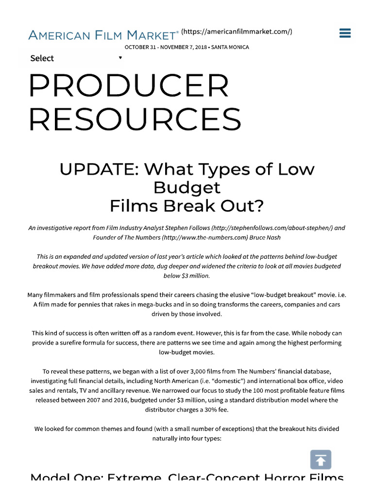 AFM - What Type of Low Budget Films Break Out | PDF