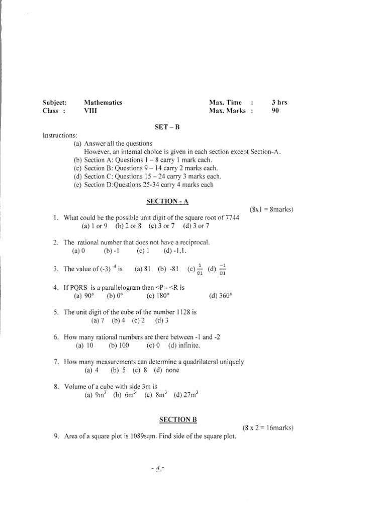 CBSE Class 8 Mathematics Question Paper Set C | PDF CBSE Class 8 Mathematics Question Paper Set C | PDF