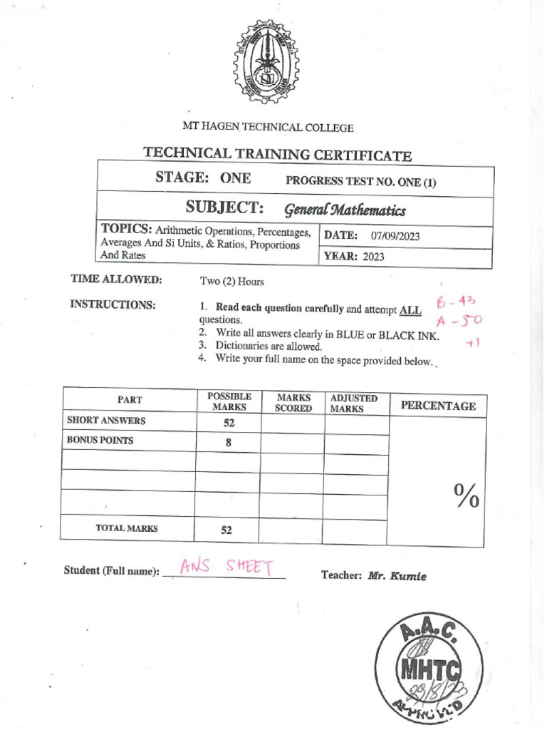 Test 1 Answer Sheet Pdf