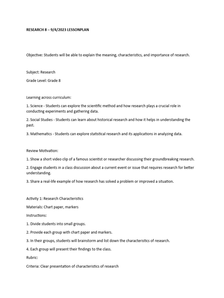 Research 8 - AI Lesson Plan 1 | PDF | Mathematics | Educational Assessment