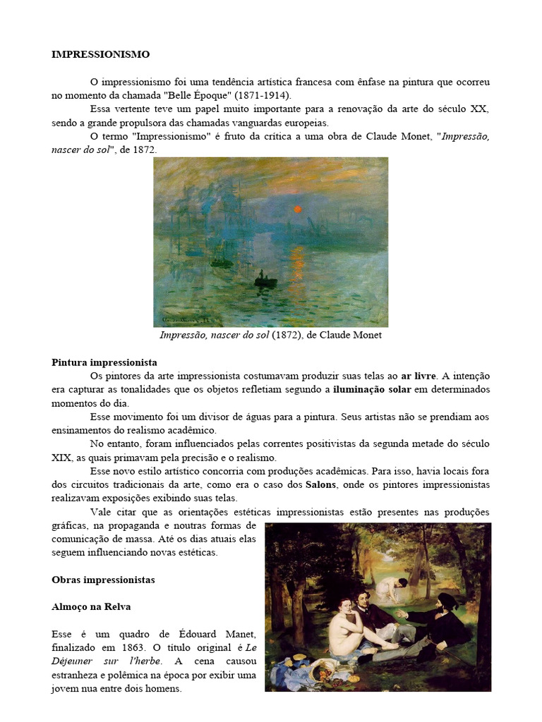Impressionismo e Pontilhismo | PDF | Impressionismo | Vincent Van Gogh