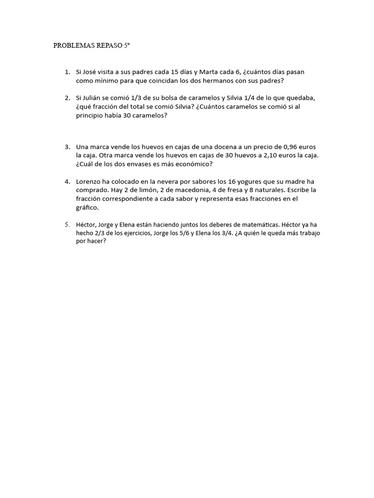 PROBLEMAS REPASO 5º | PDF