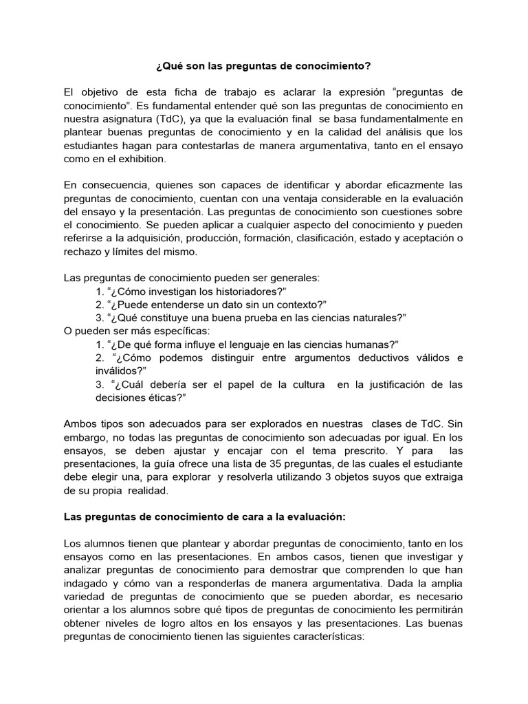 ¿Qué son las preguntas de conocimiento_ | PDF | Conocimiento | Ensayos