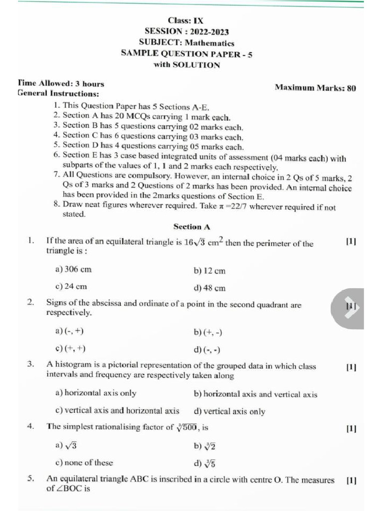 Grade 9 Sample Question Paper 7 | PDF