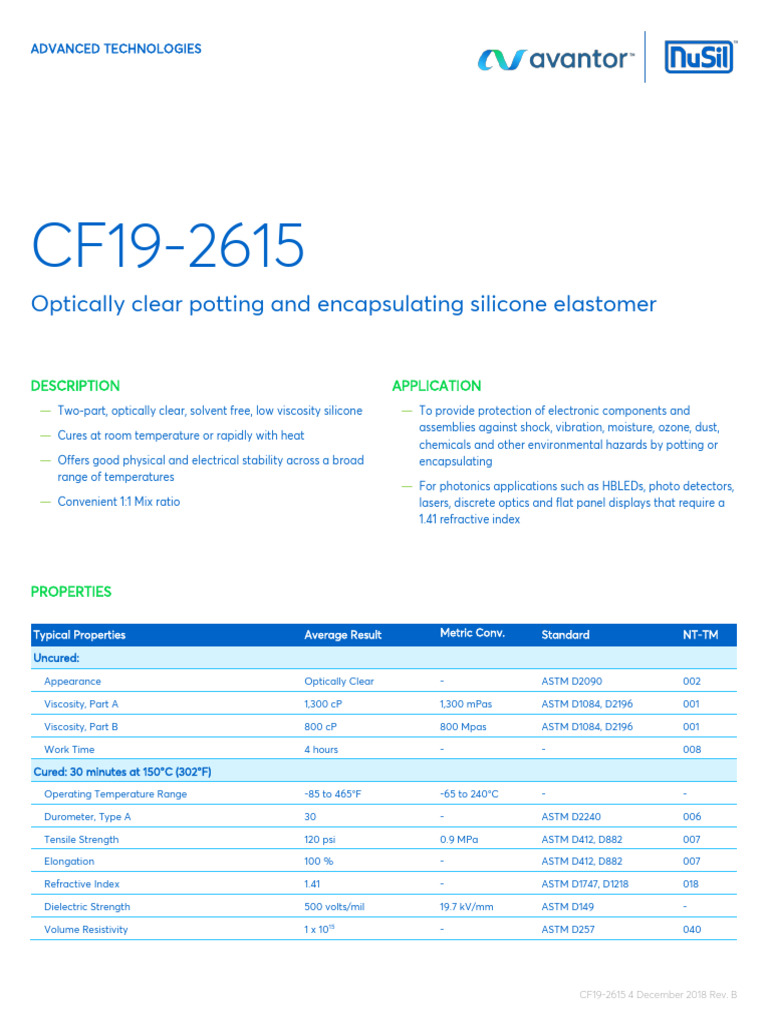 Optically Clear Potting and Encapsulating Silicone Elastomer | PDF ...