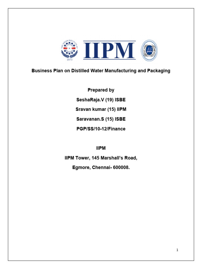 Distilled Water Plant Business Plan | PDF | Water Purification | Water