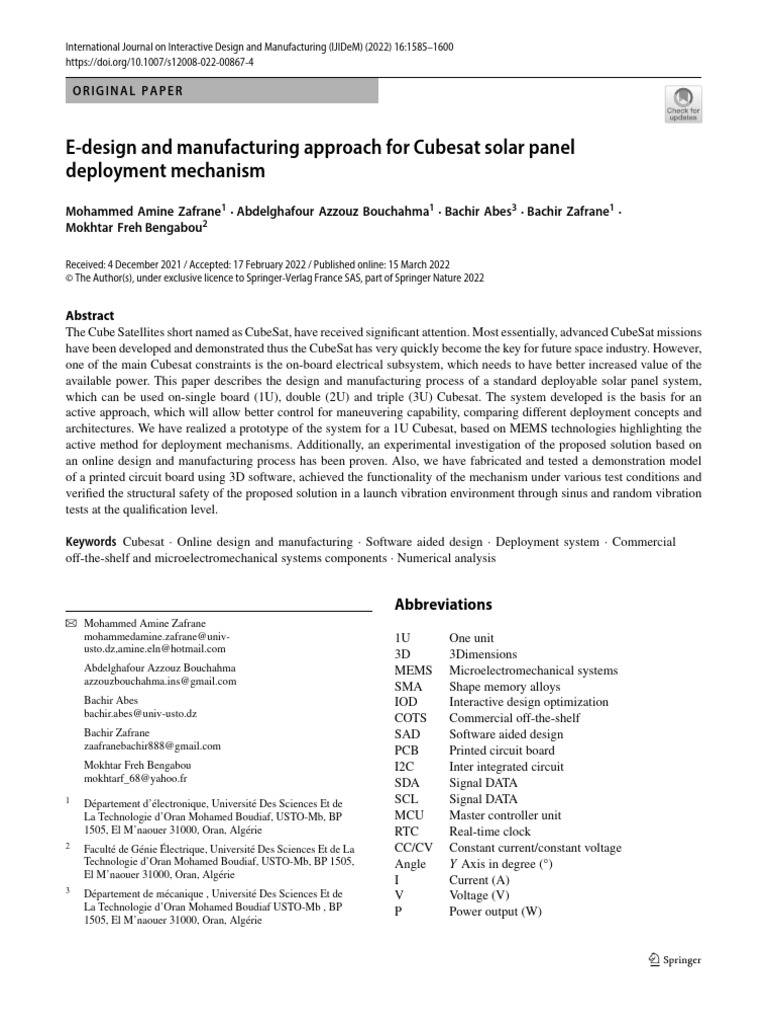 E-Design and Manufacturing Approach For Cubesat Solar Panel | PDF ...
