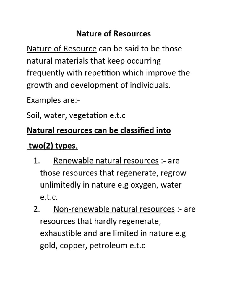 Nature of Resources Assignment | PDF