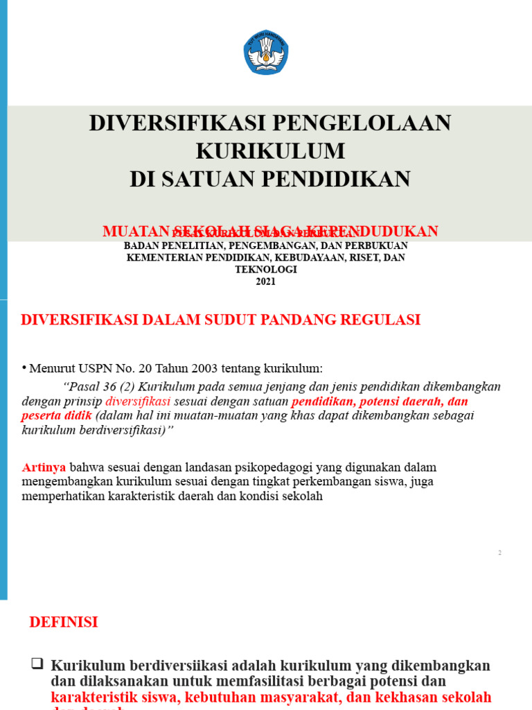 Kurikulum Diversifikasi - SSK | PDF