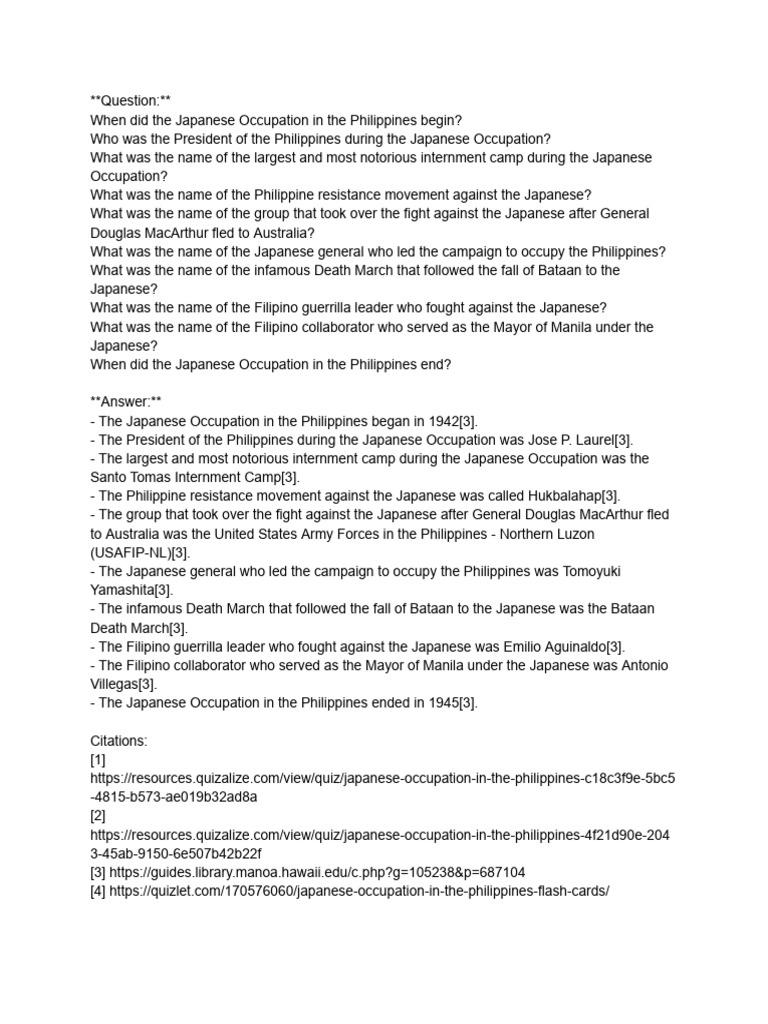 Quiz in AP Japanese Occupation JHS | PDF