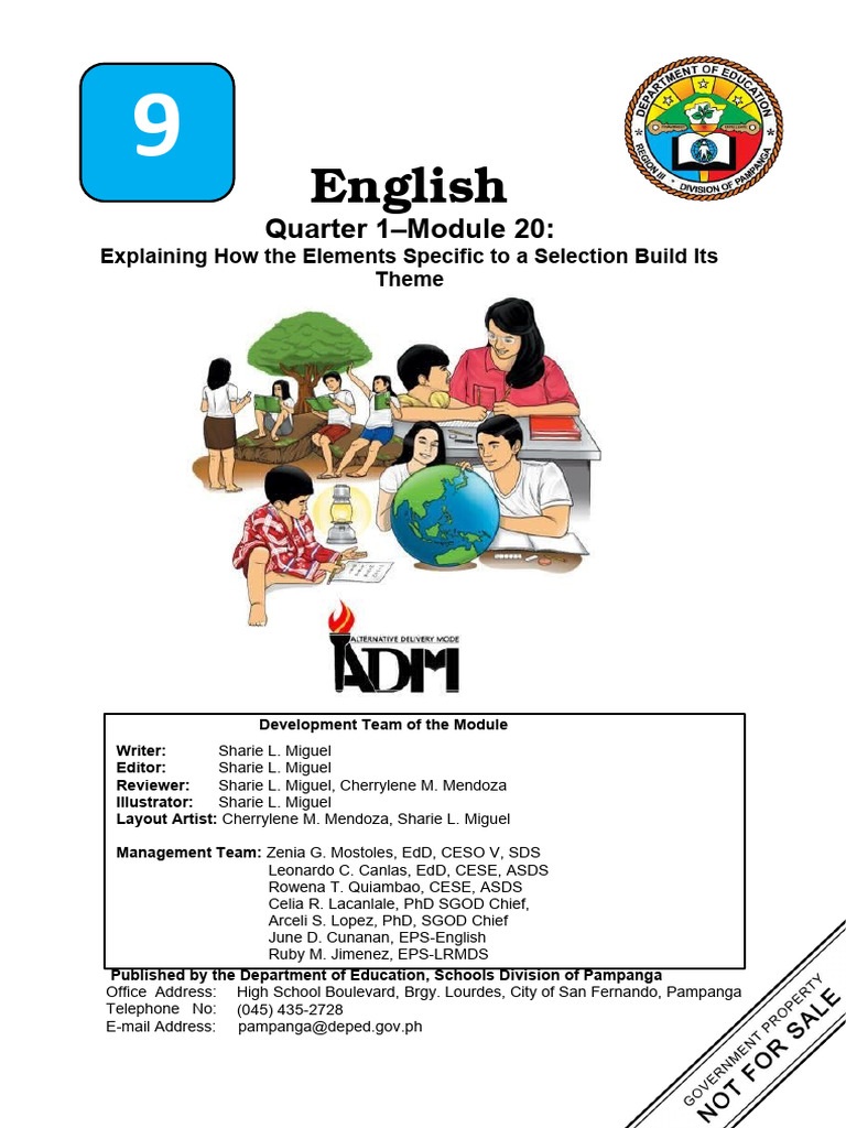 English Quarter 1 Module 20 Explaining How The Elements Specific To A Selection Build Its Theme ...