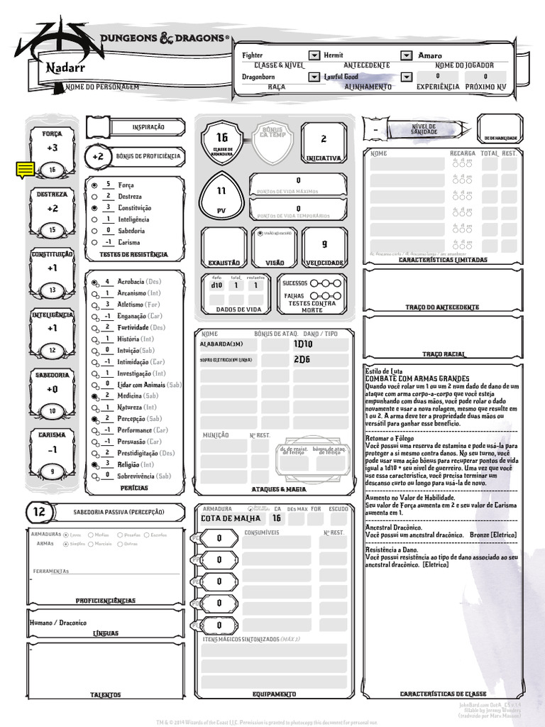 Ficha Oficial D&D 5E Editável | PDF