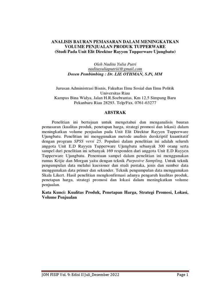 Analisis Bauran Pemasaran Dalam Meningkatkan Volume Penjualan Pdf