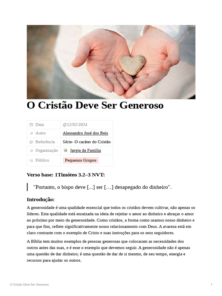 O Cristo Deve Ser Generoso | PDF | Generosidade | Jesus